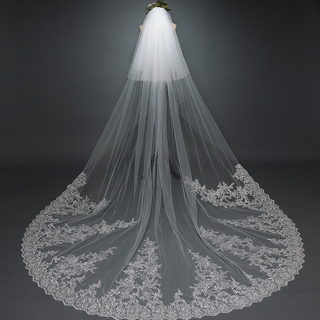 Beautiful Long Veil With Lace Sequins Edge,mantilla Veil With Front ...