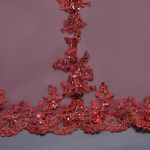Red Sequins Long Veil,bridal Lace Veil,one Layer Lace Veil,red Wedding ...