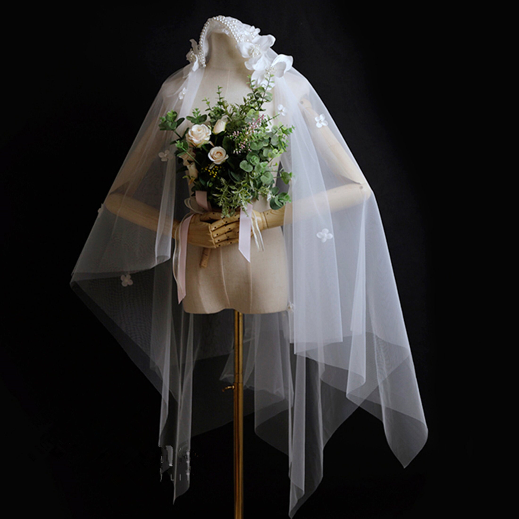 Pearl Veil,juliet Cap Veil,ivory Elegant Veil,chapel Wedding Veil ...