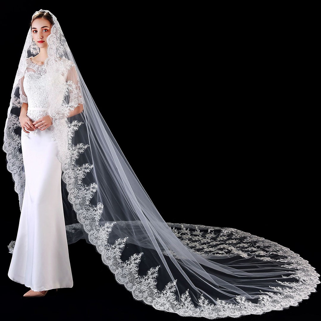 Romantic Long Veil,luxury Cathedral Long Wedding Veil,mantilla Veil ...