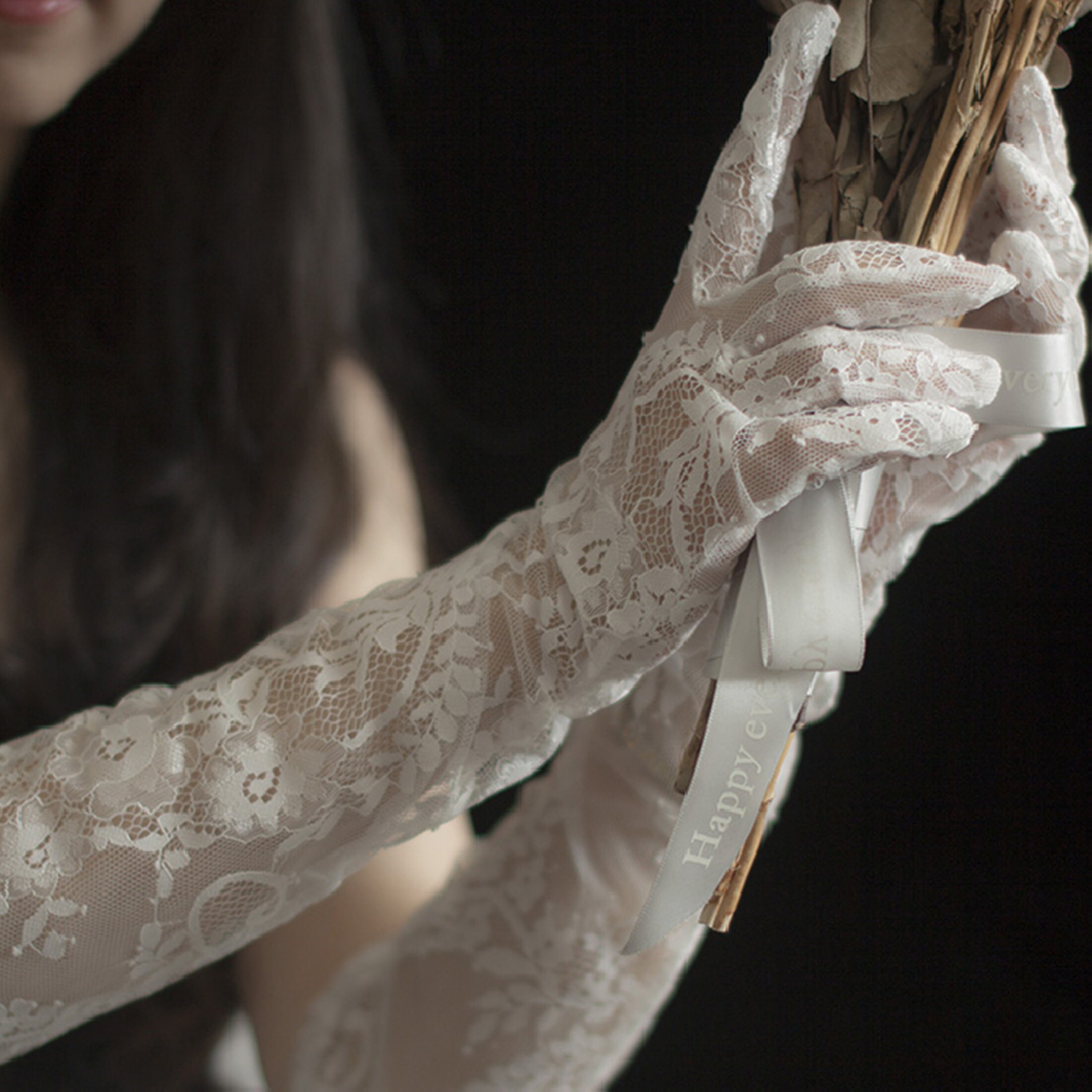 White Lace Wedding Glovestea Party Gloveslong Sheer Lace - Etsy