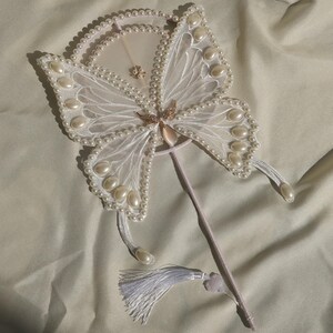 Pink Butterfly Hand Fan,elegant Pearl Bridal Fan,party Fan,wedding Fan ...