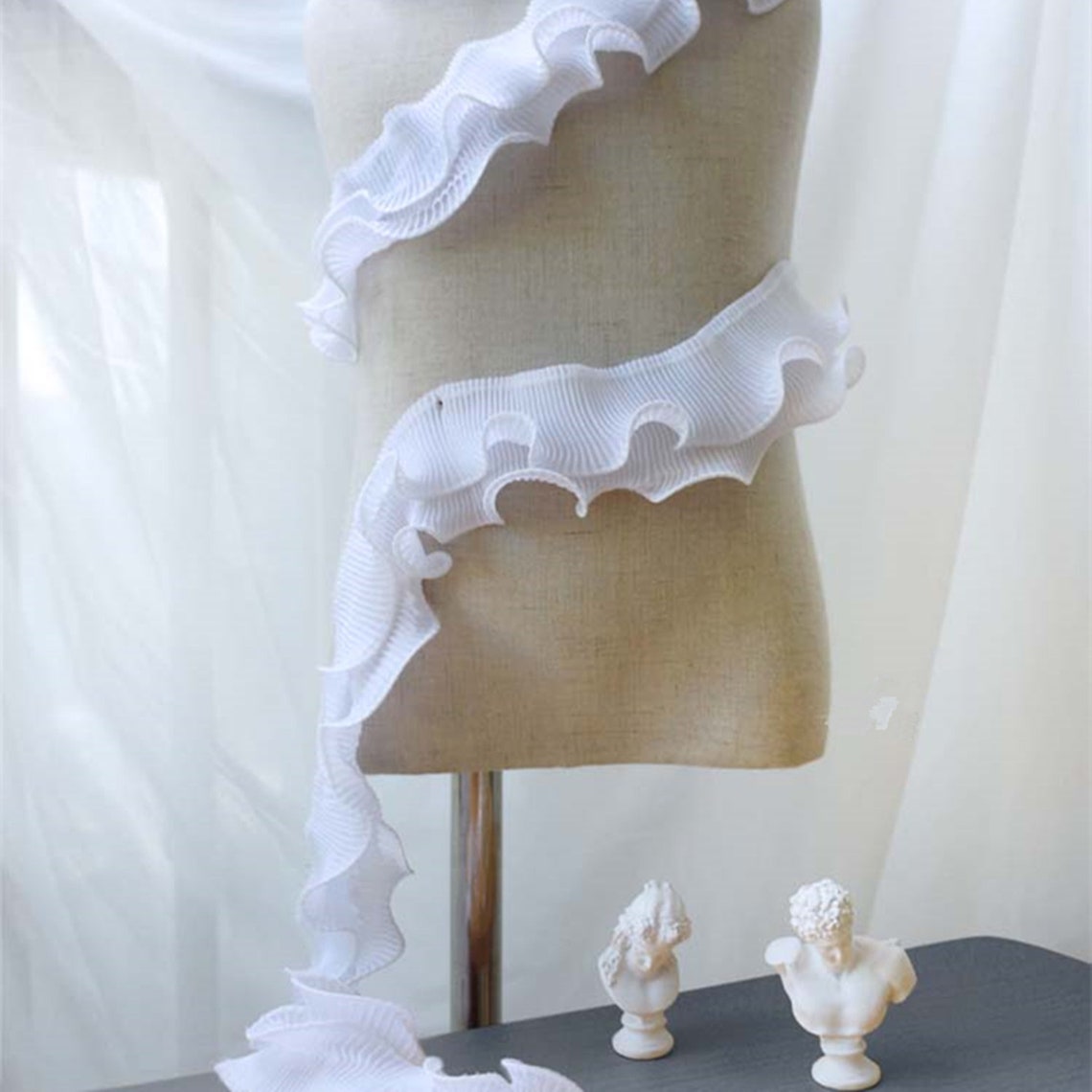 White Ruffle Trimdouble Layers Pleated Ruffle Trimdress - Etsy