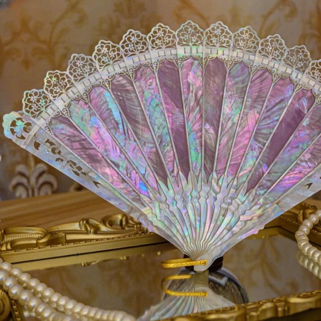 Purple Carved Pattern Shell Hand Fan,shimmering Vintage Fan,folding ...