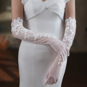 Ivory Lace Wedding Gloves,tea Party Gloves,long Sheer Gloves,floral ...