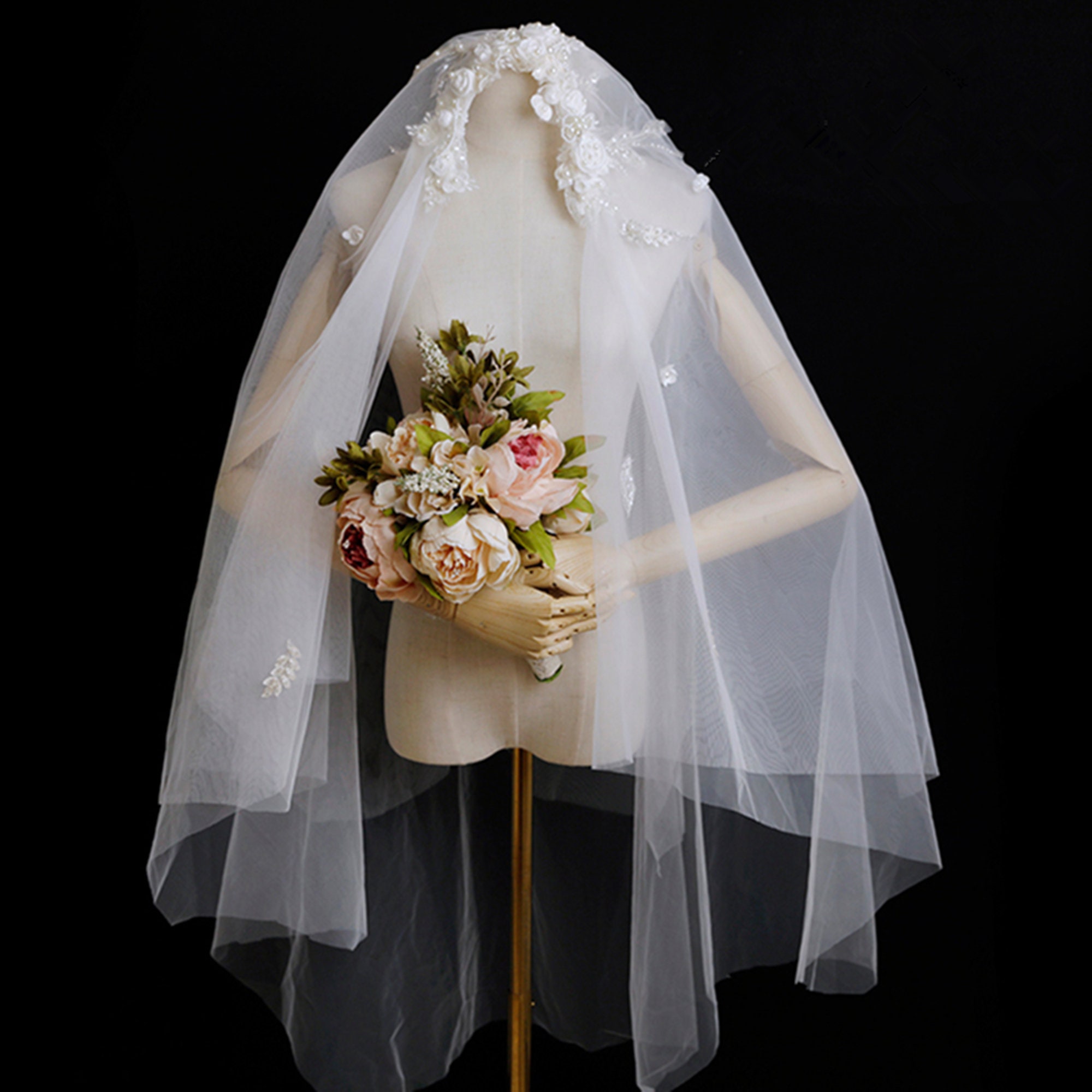 Pearls VeilIvory Simple VeilChapel VeilVeil With Pearls | Etsy