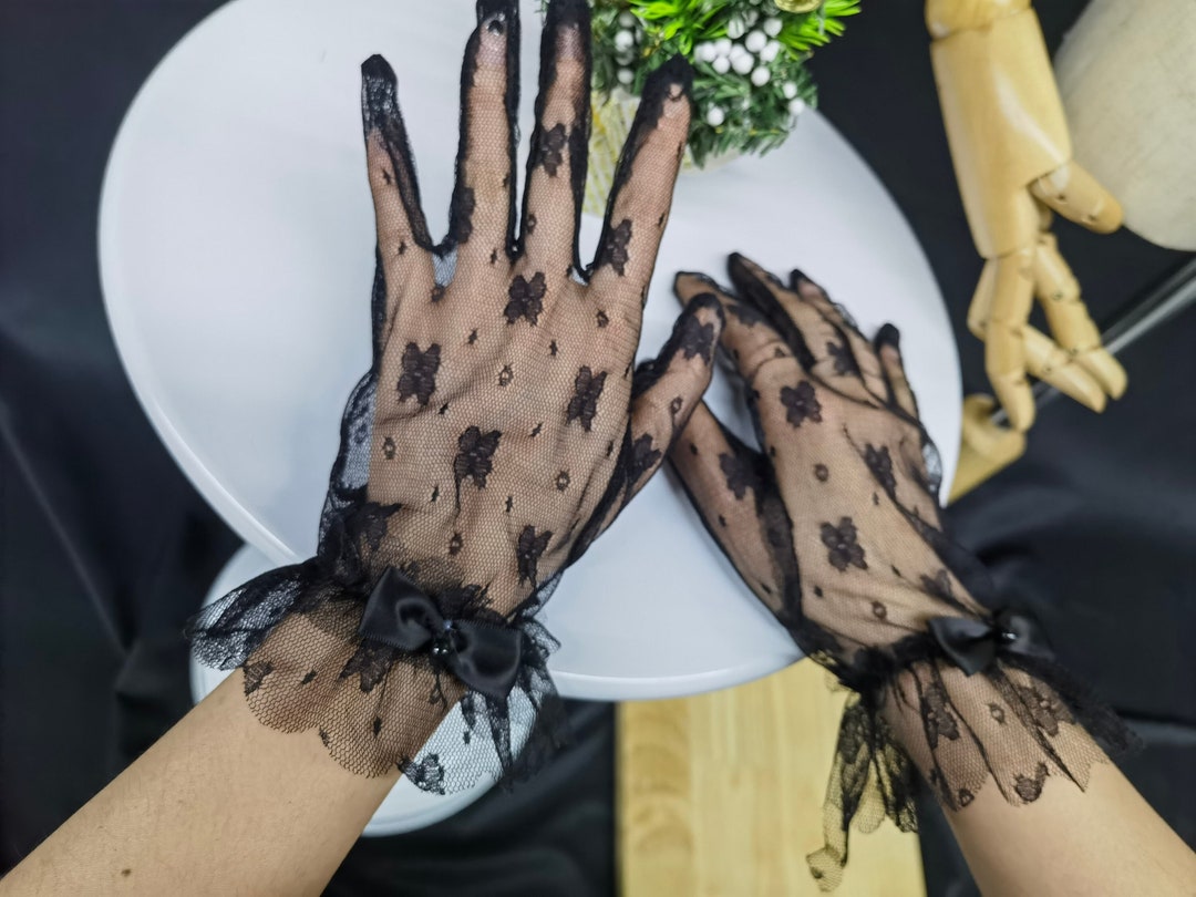 Black Lace Gloves,wedding Bridal Lace Glove,bow Glove,formal Party ...