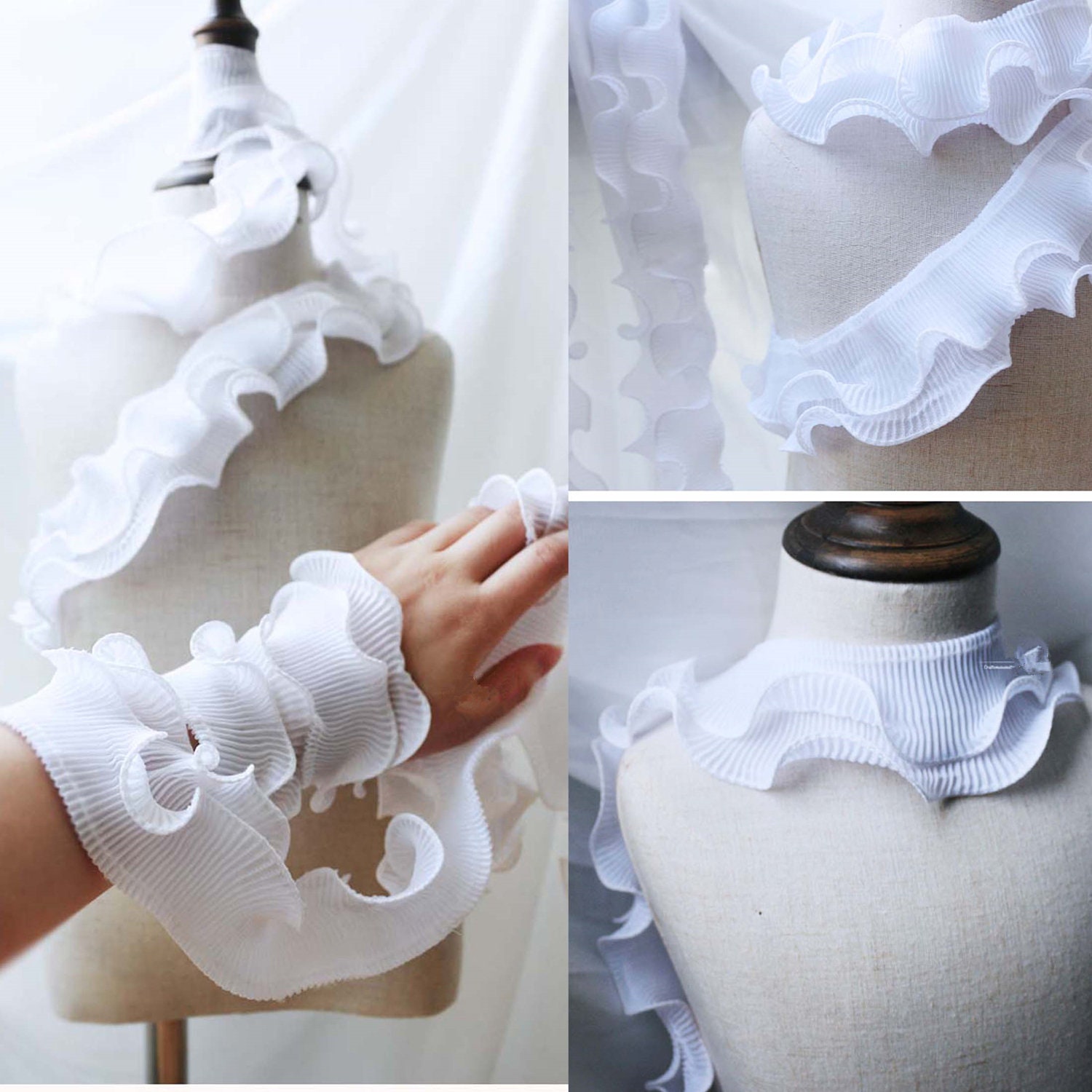 White Ruffle Trimdouble Layers Pleated Ruffle Trimdress - Etsy