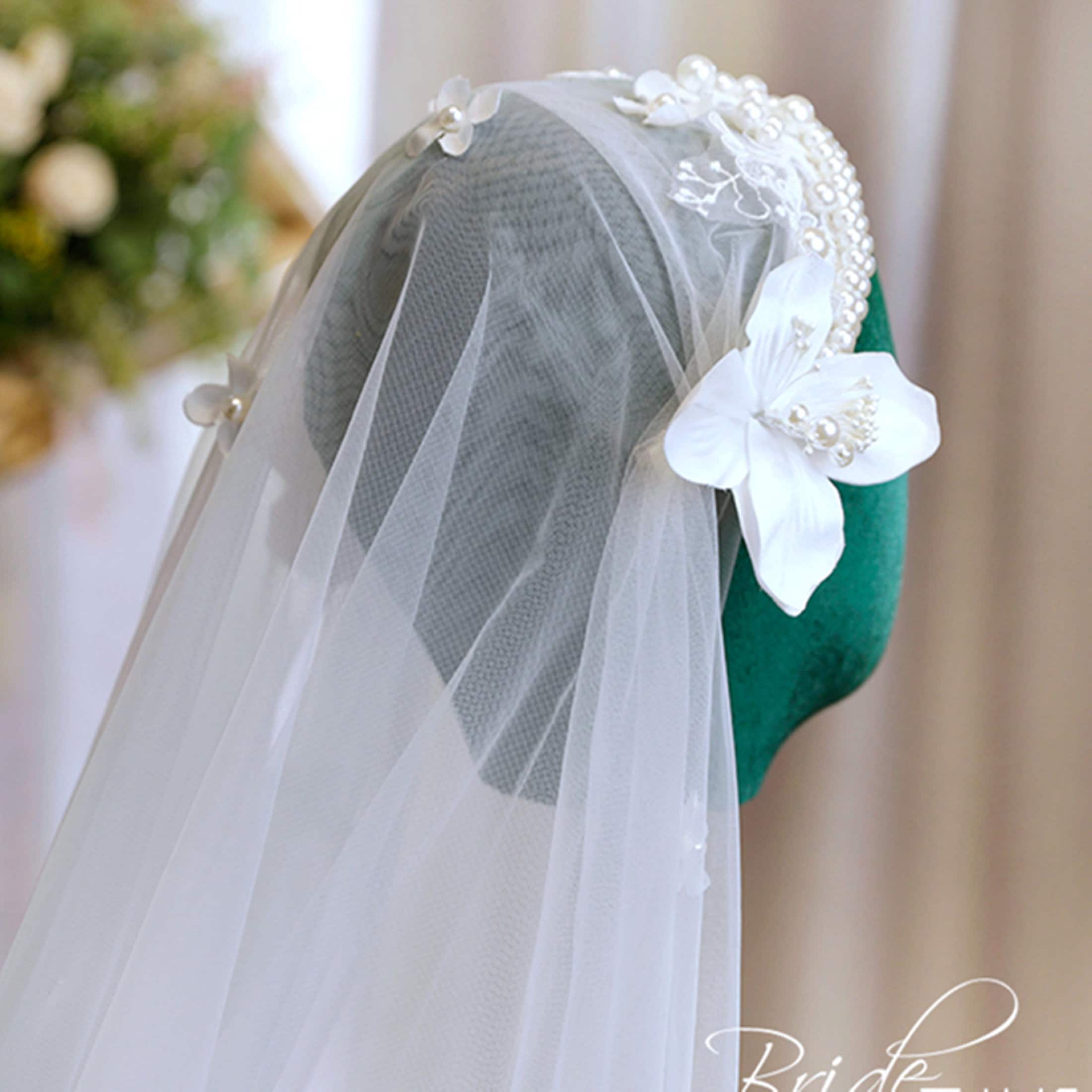 Pearl Veil,juliet Cap Veil,ivory Elegant Veil,chapel Wedding Veil ...