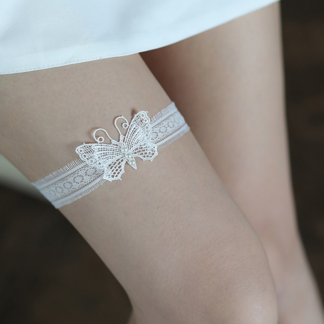 Butterfly Lace Wedding Garter,white Lace Garter,pearl Lace Thigh Garter,bridal Garter,wedding ...