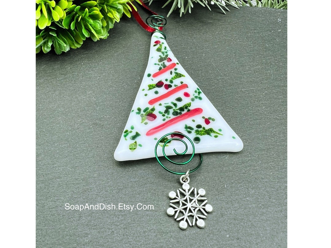 Fused Glass Christmas Ornament, White Fused Glass Keepsake Christmas ...