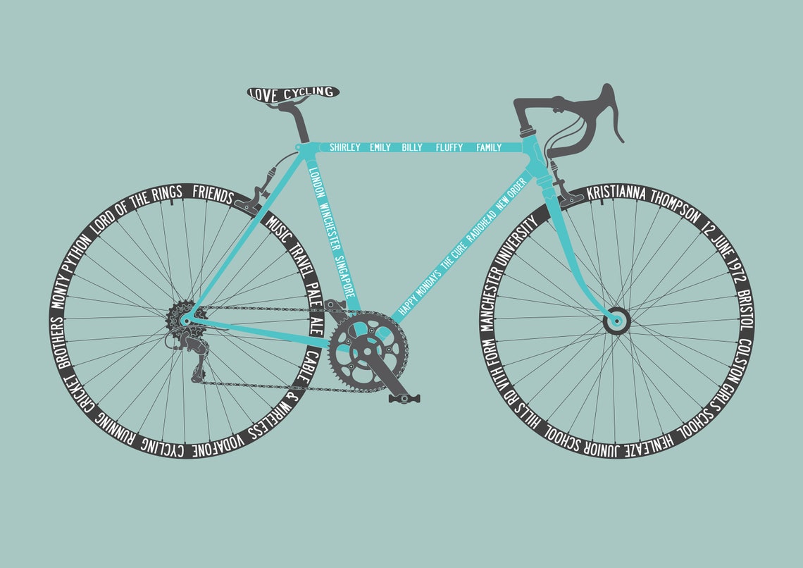 Road Bike Personalised Word Art Print or Canvas, Cycling Customised ...