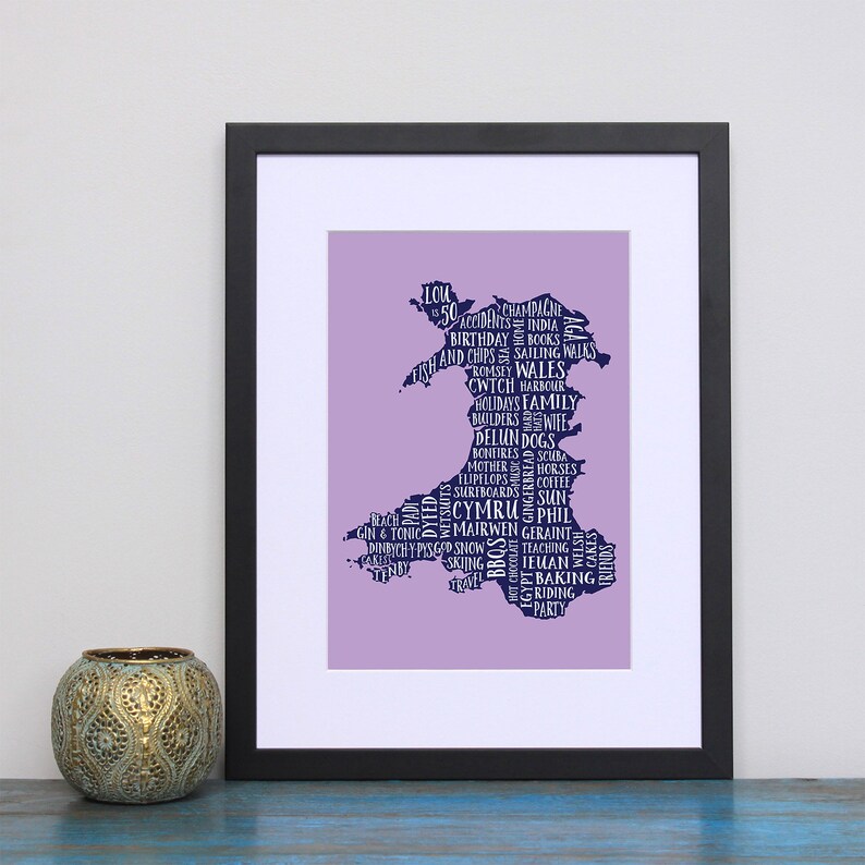 Map of Wales Personalised Word Art Print or Canvas, Welsh Map ...
