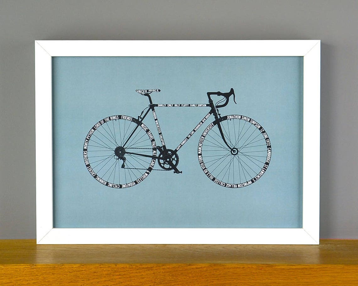 Road Bike Personalised Word Art Print or Canvas, Cycling Customised ...