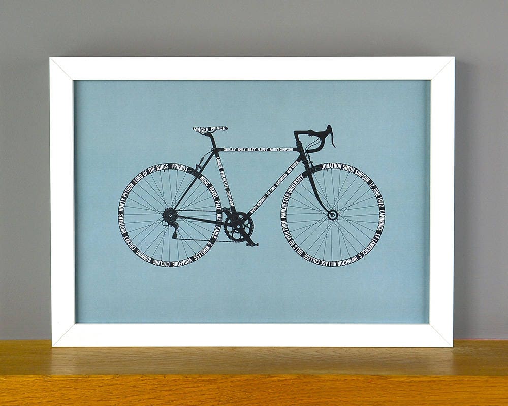 Road Bike Personalised Word Art Print or Canvas, Cycling Customised ...