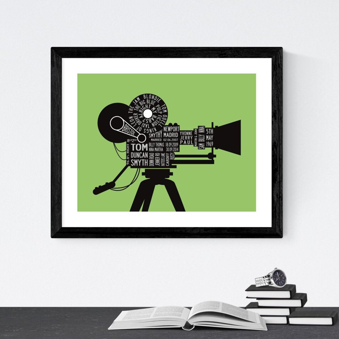 Movie Camera Personalised Word Art Print or Canvas, Film Buff ...