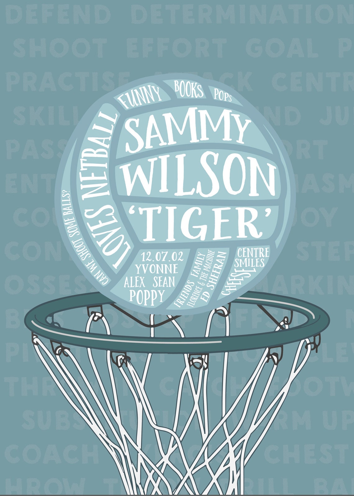 Netball Personalised Word Art Print or Canvas, Netball Customised ...