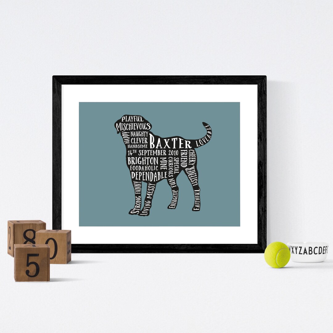 Labrador Dog Word Art Print or Canvas, Personalised Art Word Pawprint ...