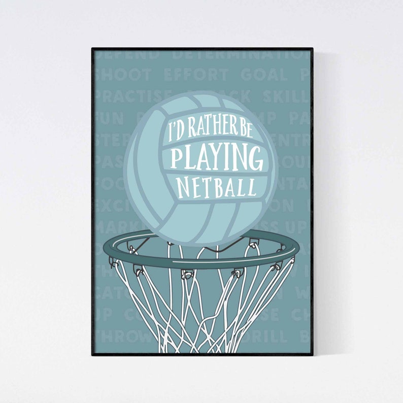 Netball Word Art Print I'd Rather Be Playing Netball - Etsy