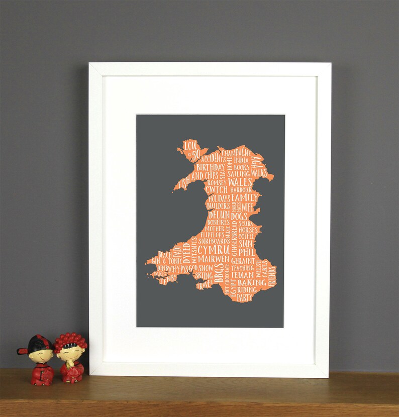 Map of Wales Personalised Word Art Print or Canvas, Welsh Map ...