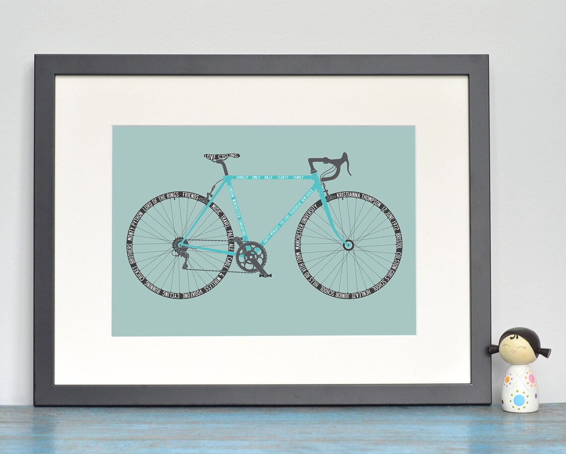 Road Bike Personalised Word Art Print or Canvas, Cycling Customised ...
