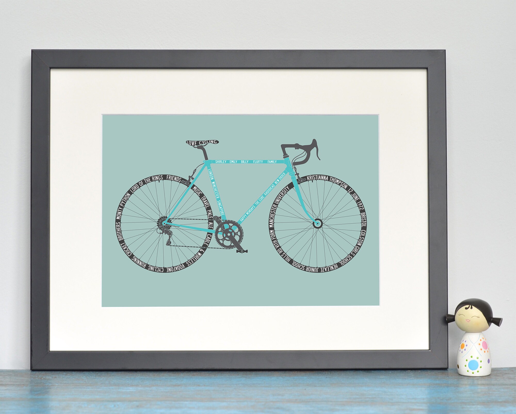 Road Bike Personalised Word Art Print or Canvas, Cycling Customised ...