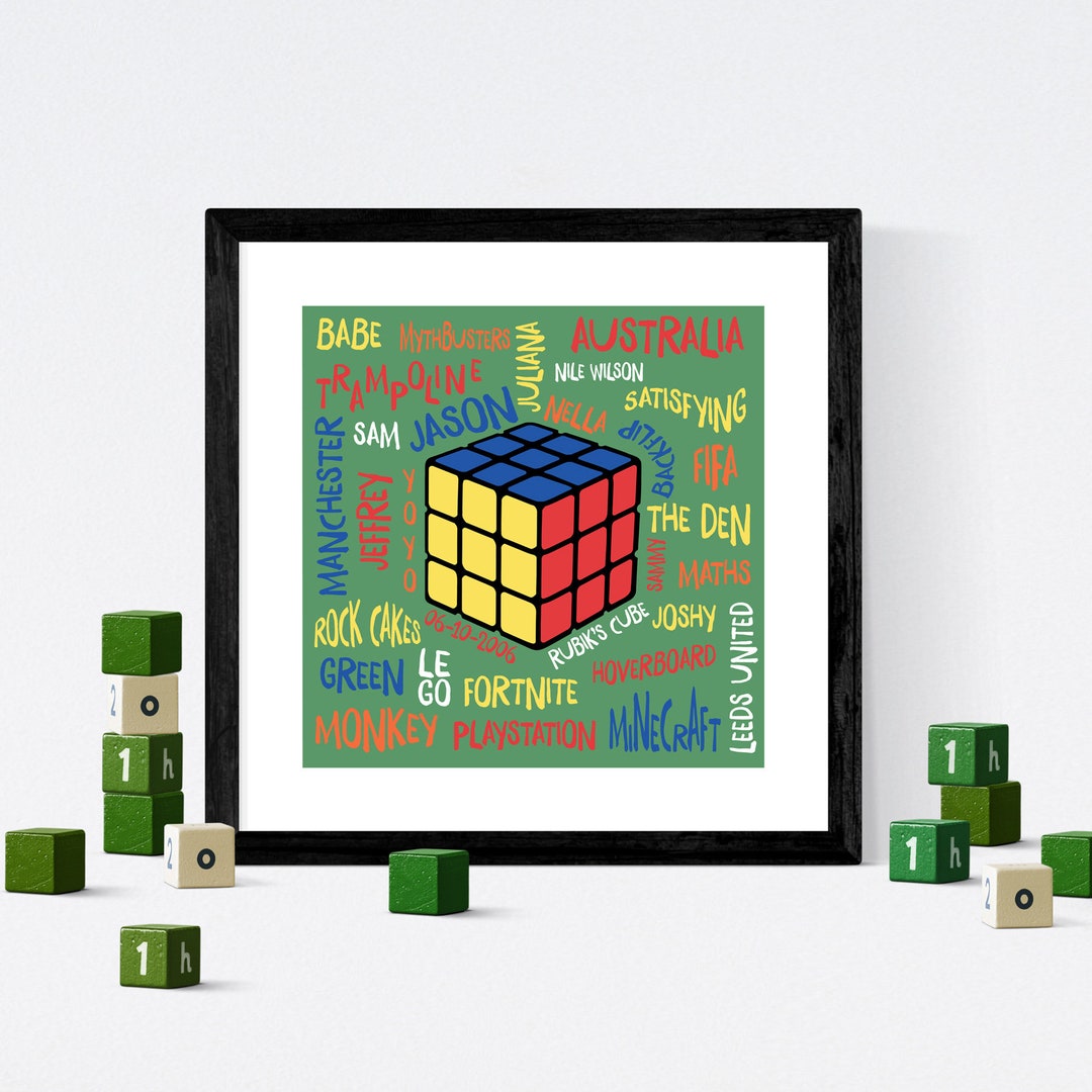 Rubik's Cube Personalised Word Art Print or Canvas, Rubik's Cube ...