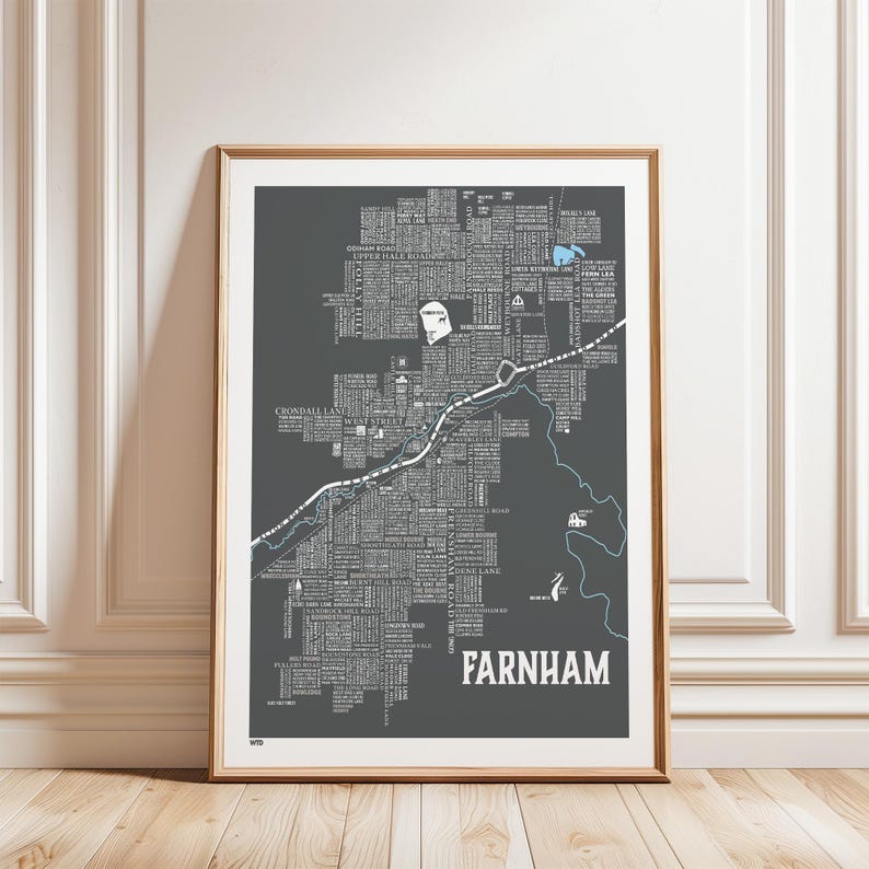 Farnham Word Map Print, Typography Map, Word Art Poster, Font Map ...