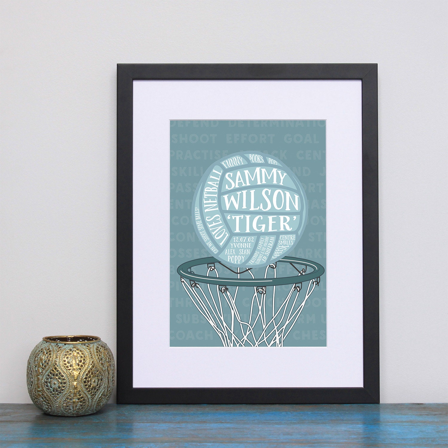 Netball Personalised Word Art Print or Canvas, Netball Customised ...