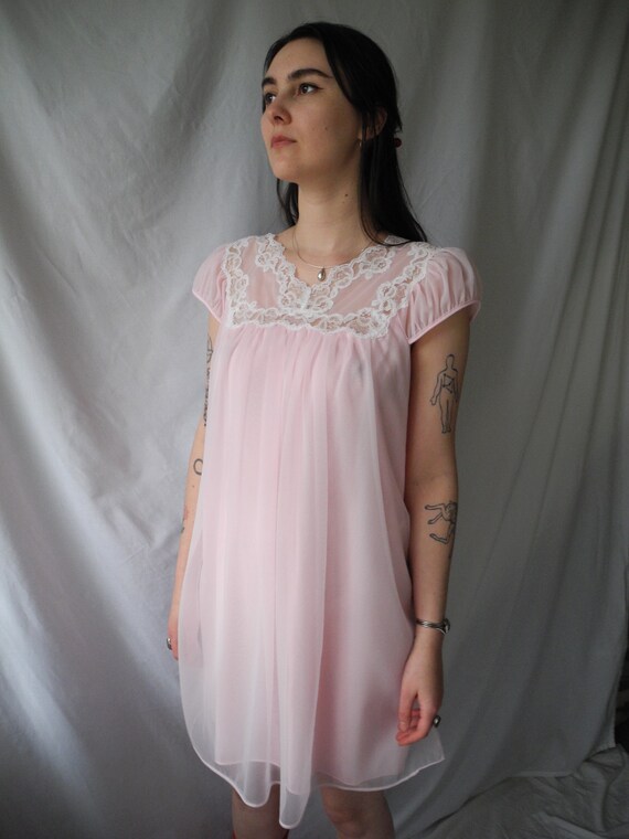 Vintage Pastel Pink 60s Sheer Nightgown | Small - Gem