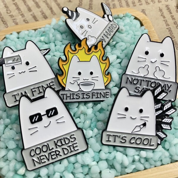 White Cat Pin - Etsy