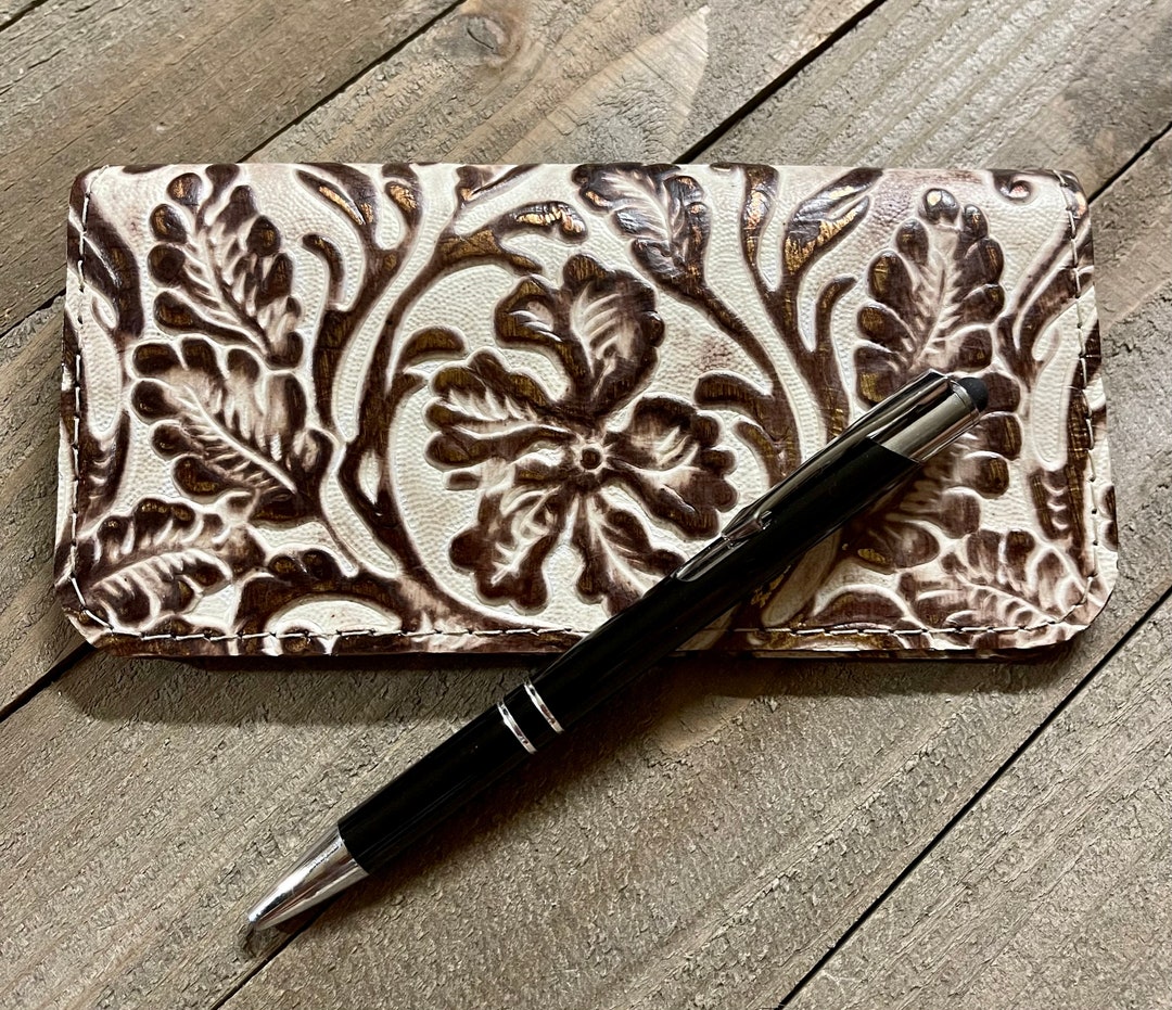 Western Genuine Leather Checkbook Cover, Brown and Cream With Bronze ...