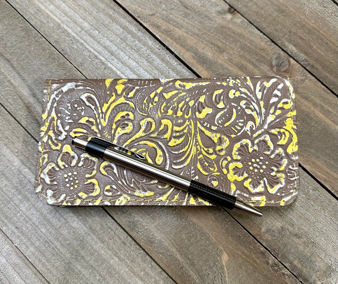 Genuine Leather Checkbook Cover, Handmade Hand Painted Leather ...