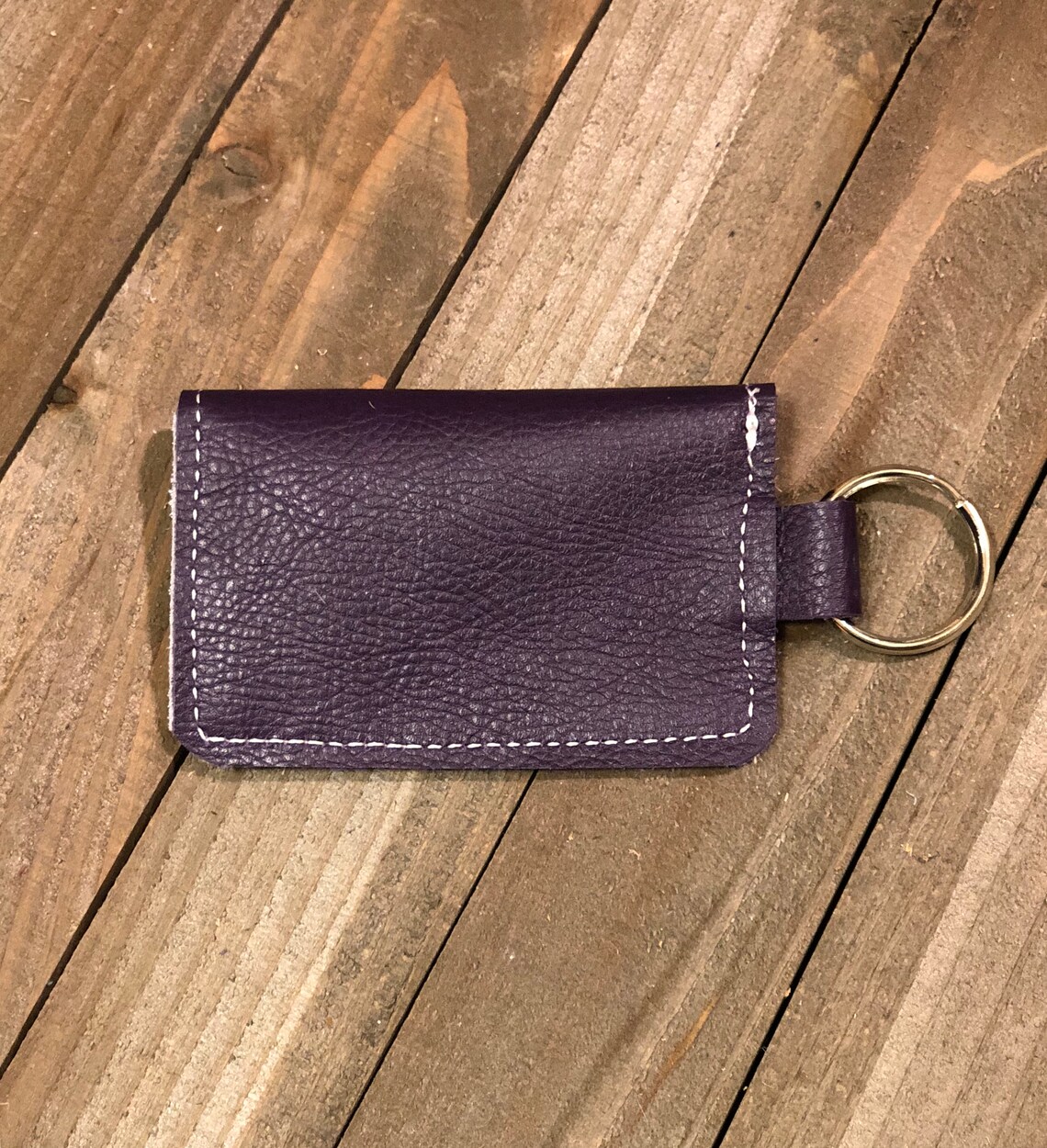 Violet Leather Business Card Keychain, Genuine Leather Coin Purse ...