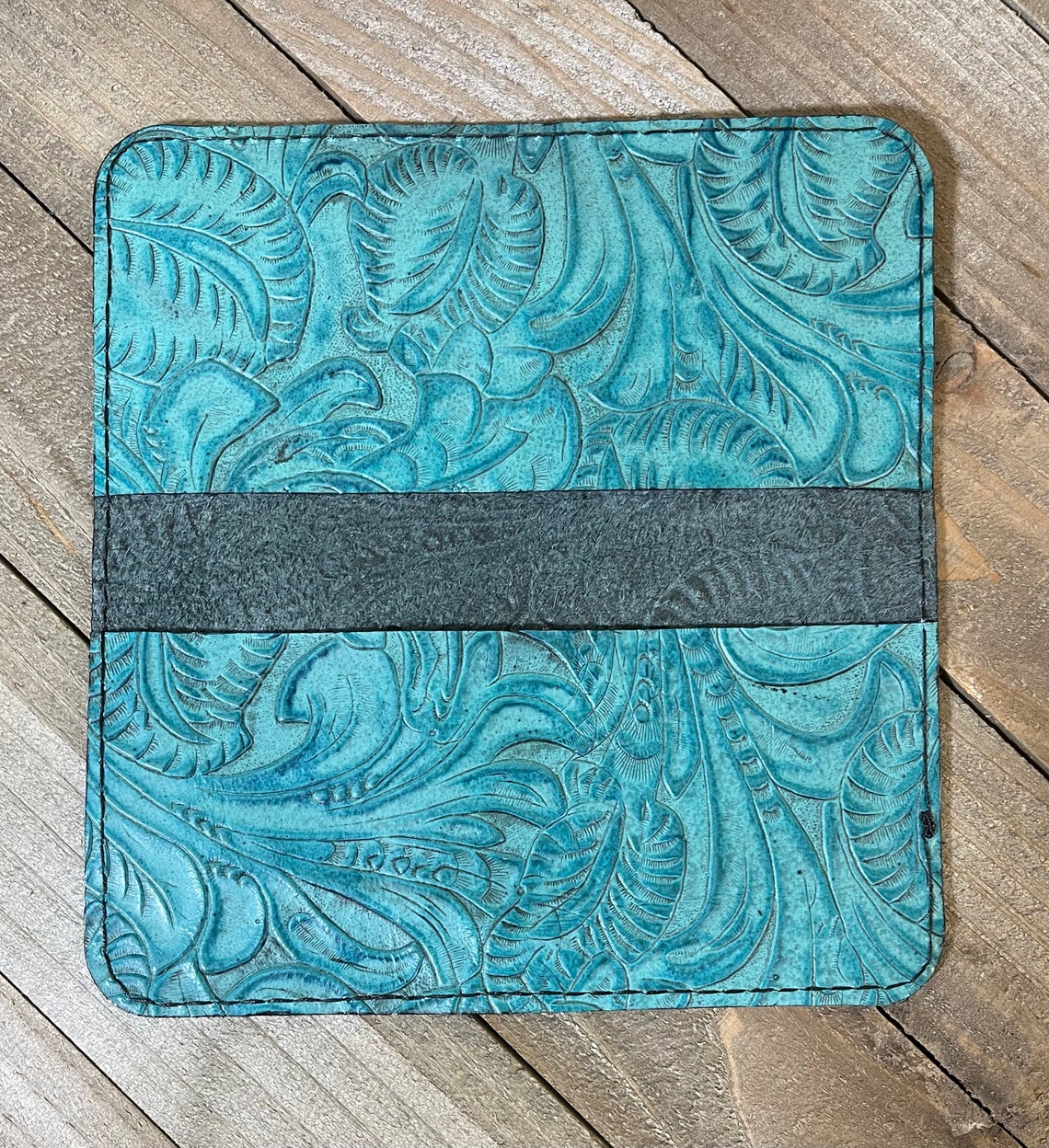 Genuine Leather Checkbook Cover, Handmade Blue Leather Checkbook Cover ...