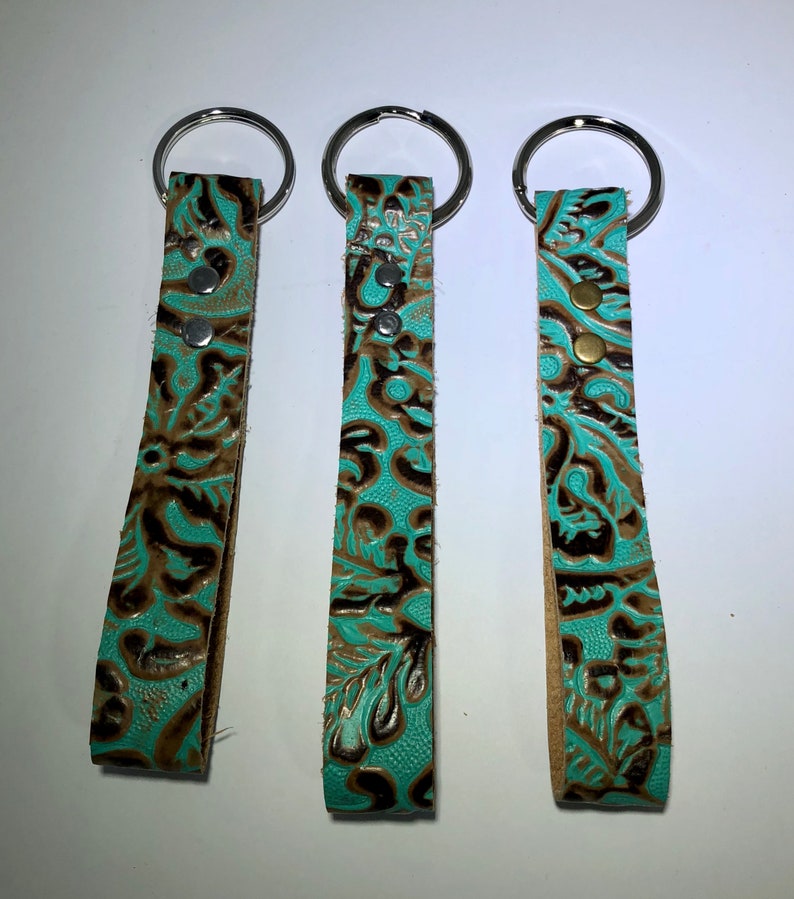 Genuine Leather Keychain Leather Western Floral Embossed - Etsy