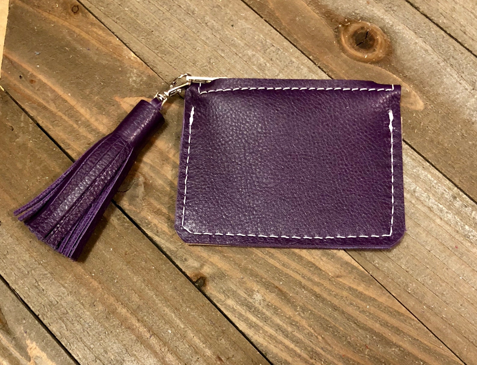 Violet Leather Zip Coin Purse Cow Skull Side Pocket And | Etsy