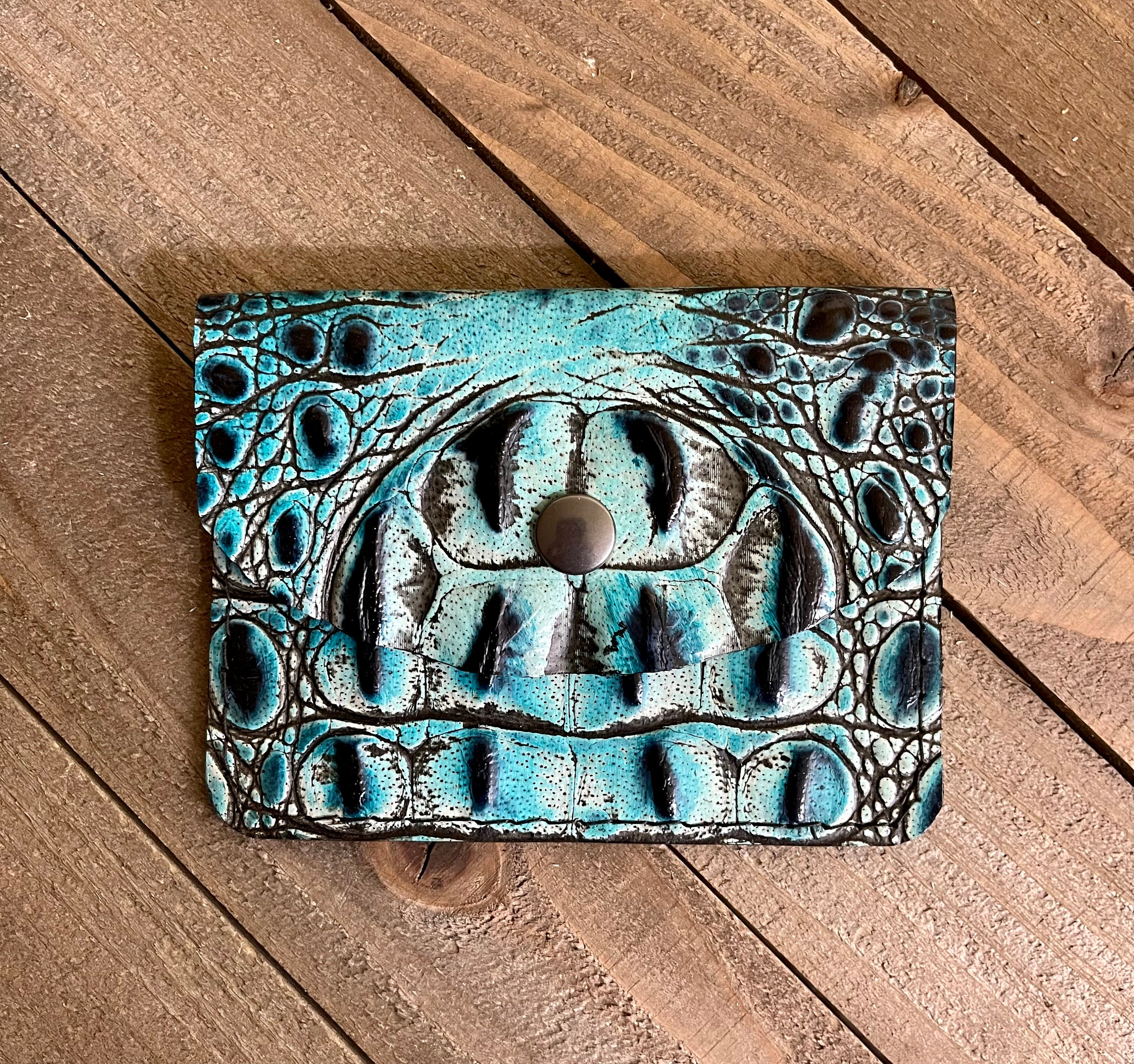 Blue Gator Embossed Leather Coin Purse, Handmade Genuine Leather ...