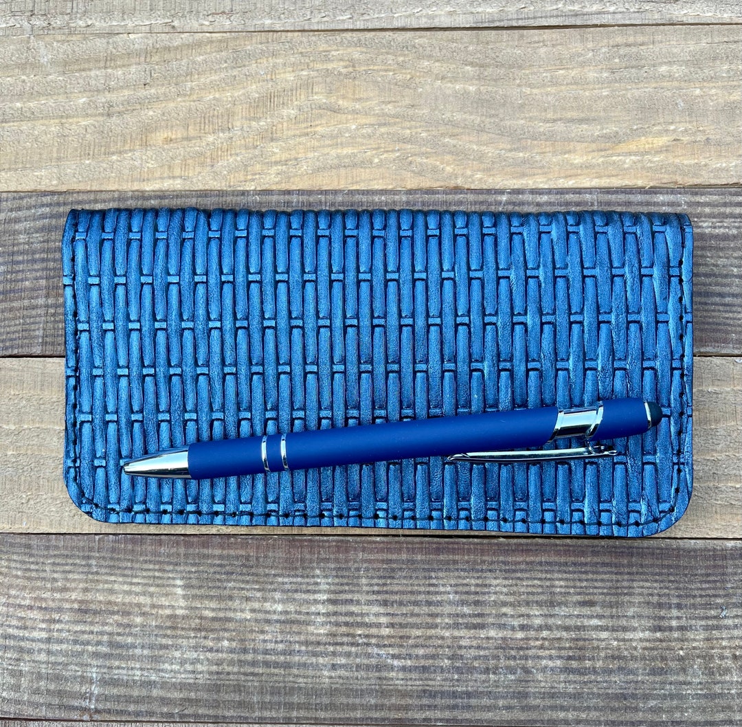 Blue Metallic Italian Leather Checkbook Cover, Blue Leather Duplicate ...