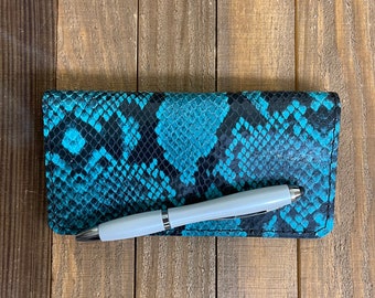 Genuine Italian Leather Checkbook Cover Handmade Blue | Etsy