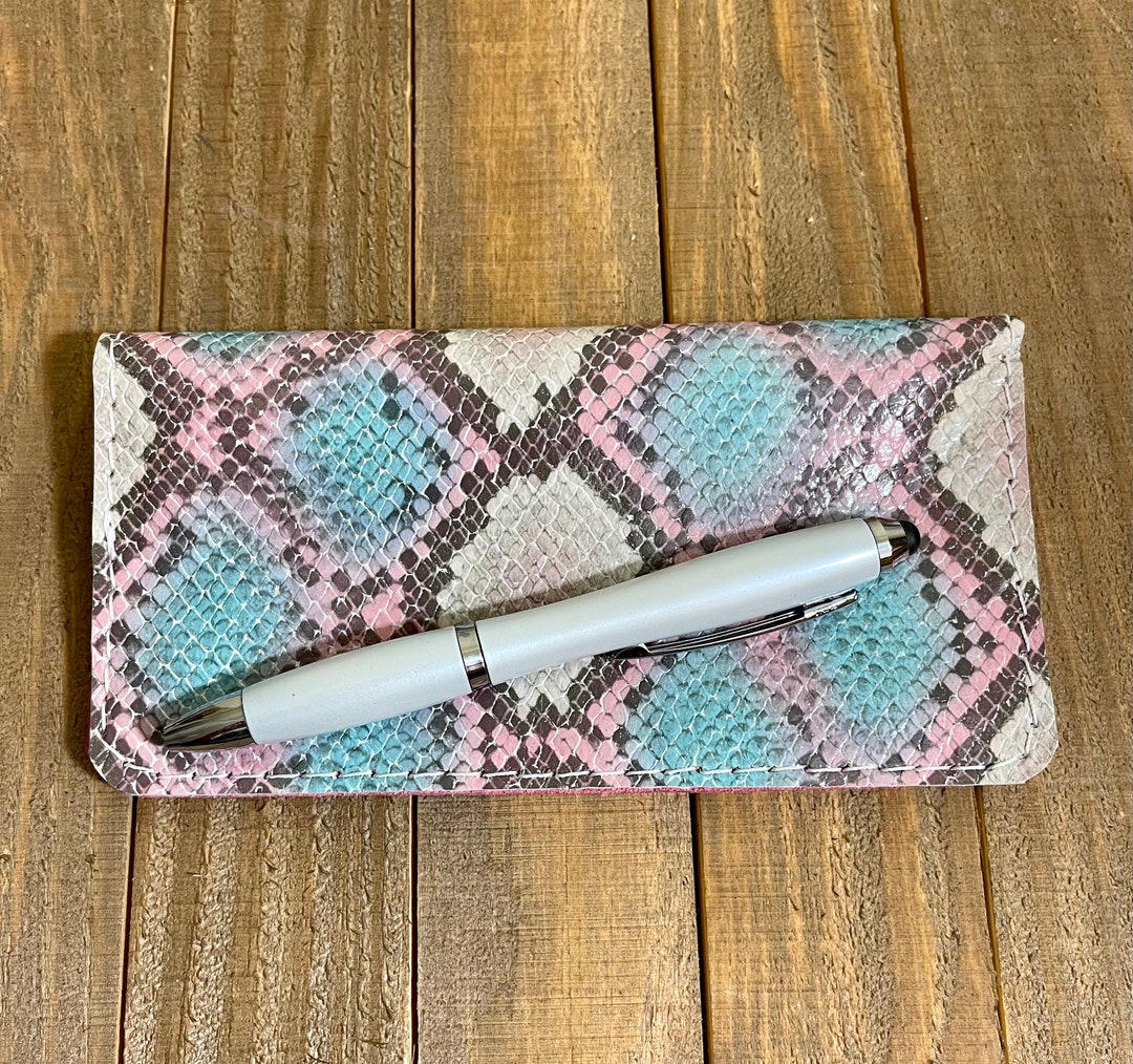 Genuine Leather Checkbook Cover, Handmade Python Embossed Leather ...