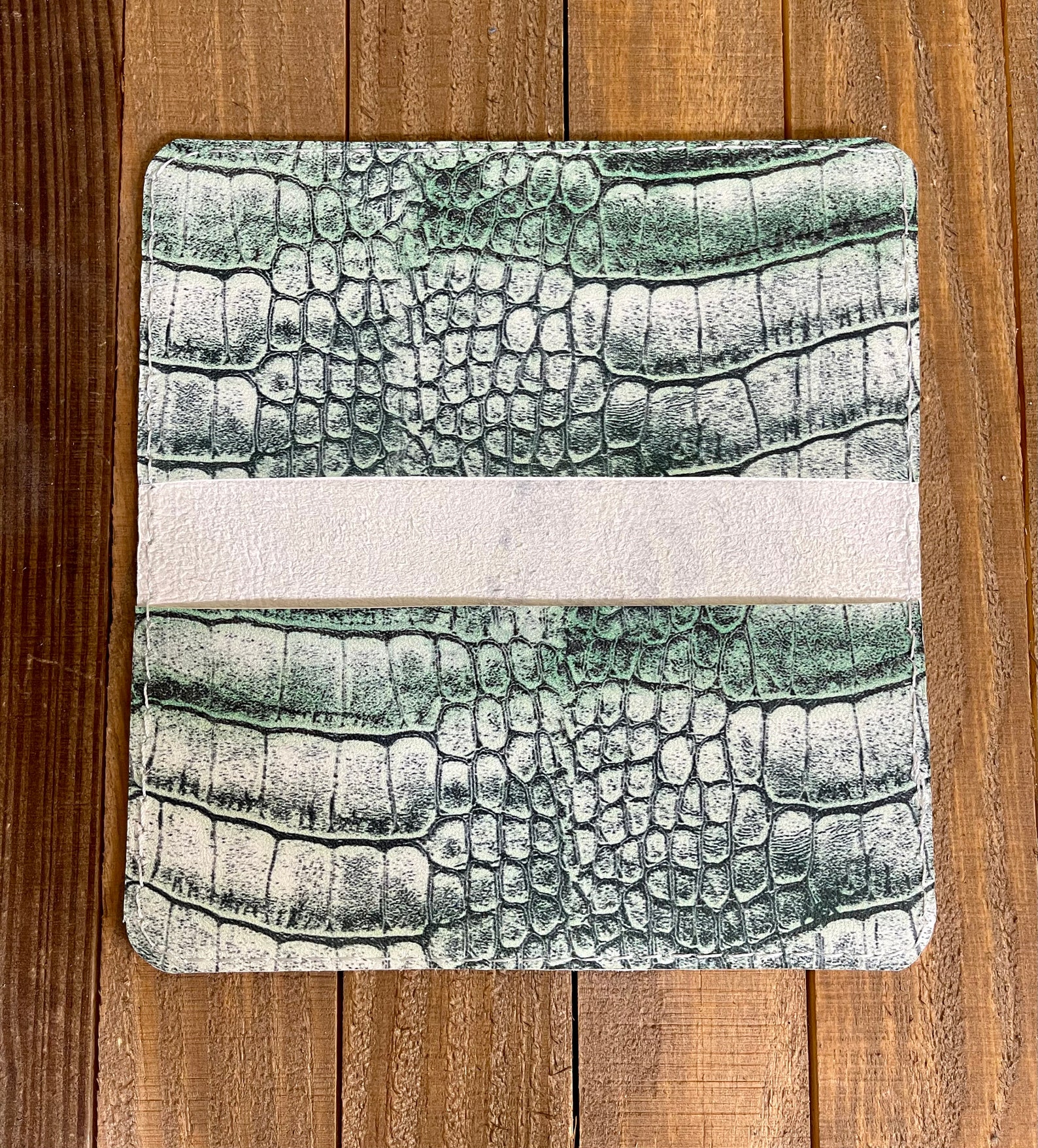 Italian Leather Checkbook Cover, Green and White Croc Pattern Leather ...