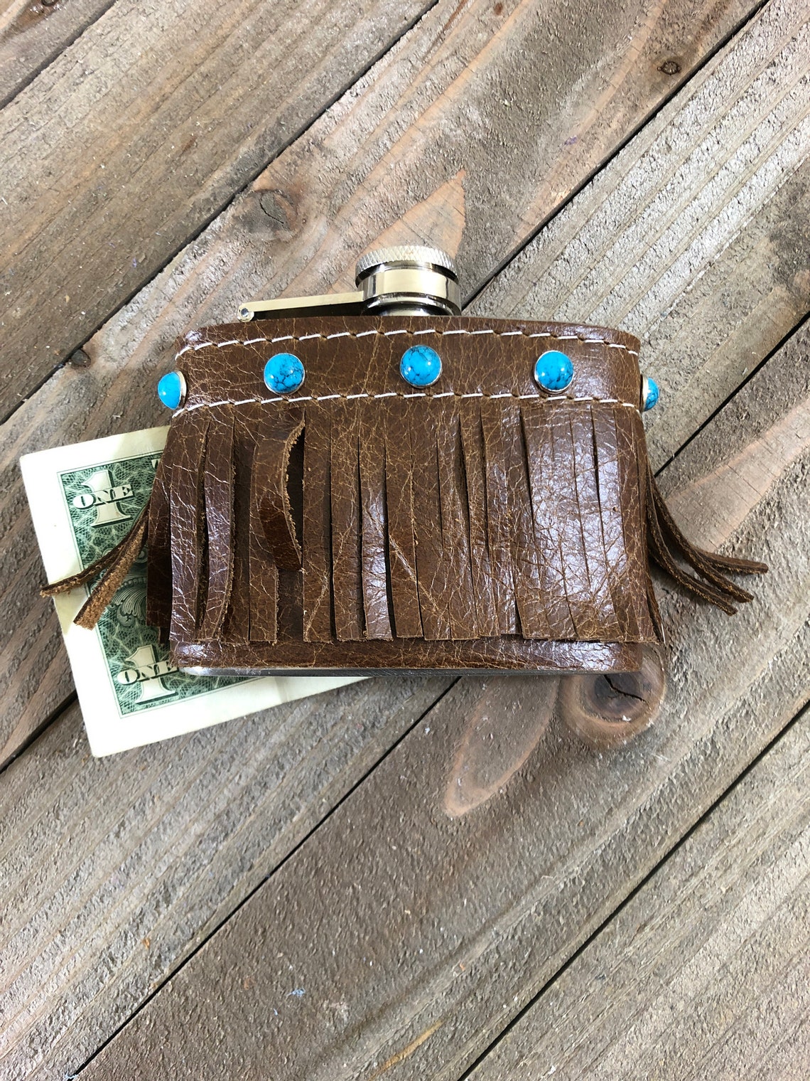 Genuine Leather Flask 4 OZ Stainless Steel Flask With Fringed - Etsy