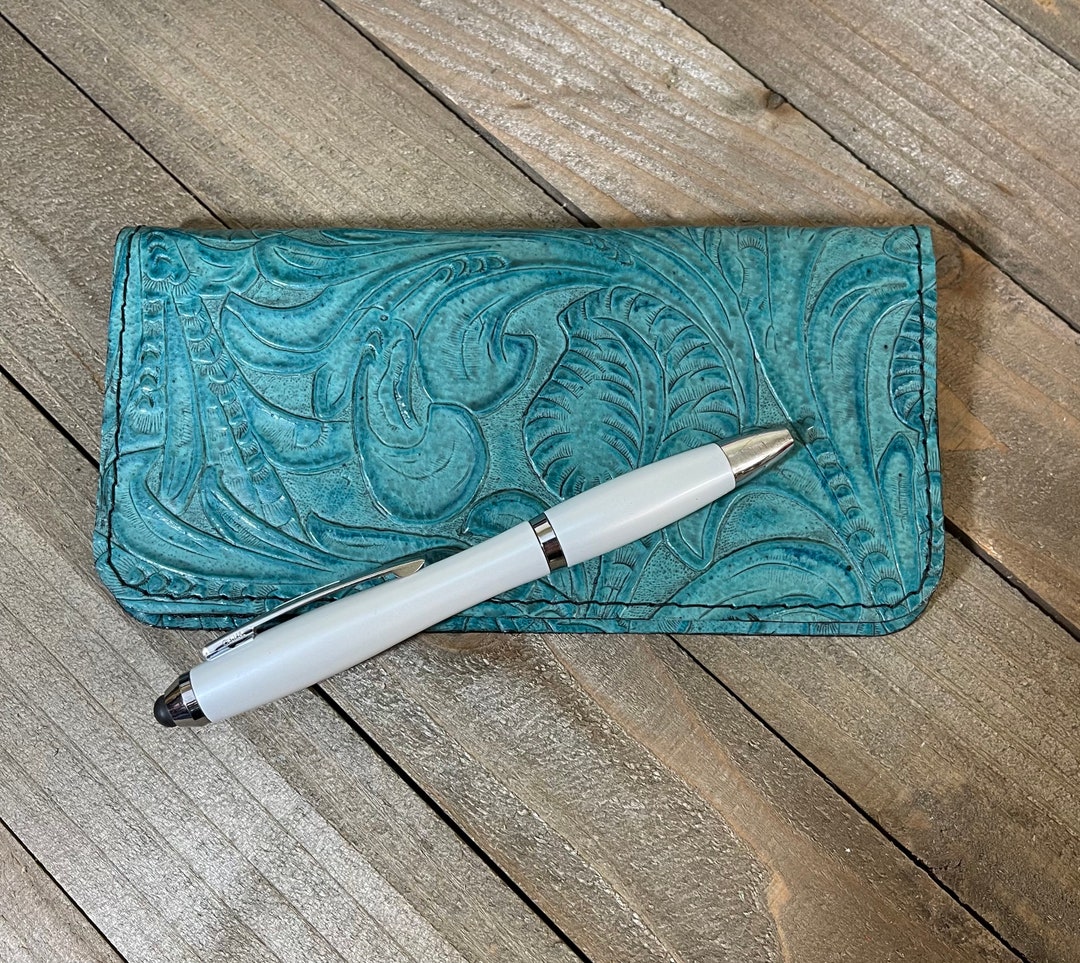 Genuine Leather Checkbook Cover, Handmade Blue Leather Checkbook Cover ...