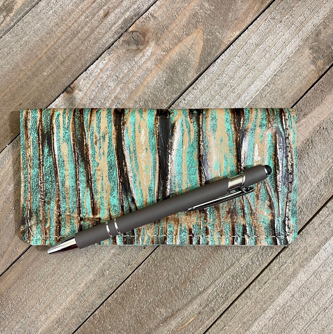Green and Brown Embossed Leather Checkbook Cover - Etsy