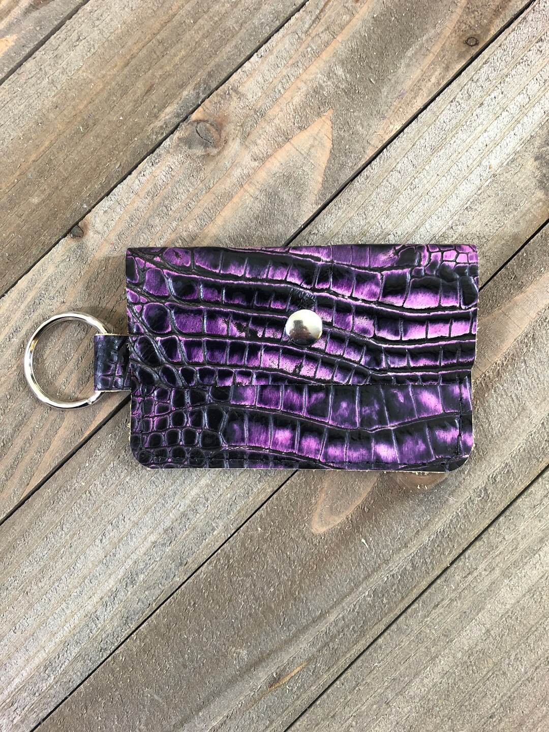 Purple Gator Embossed Leather Business Card Keychain, Genuine Leather ...