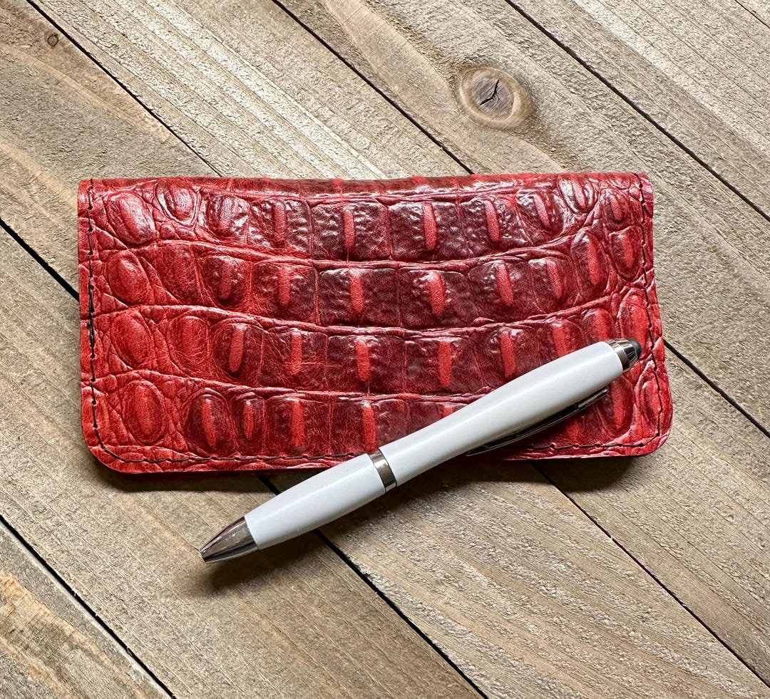 Genuine Cowhide Leather Checkbook Cover, Embossed Crocodile Checkbook ...