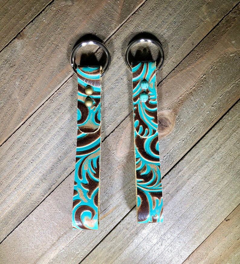 Genuine Leather Keychain Leather Western Embossed Keychain - Etsy