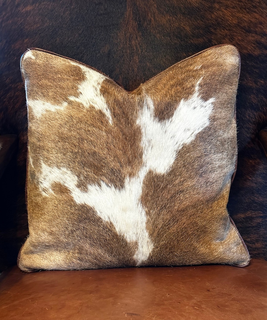 Hair on Hide and Brown Leather Accent Pillow 20"x20" Genuineleather ...