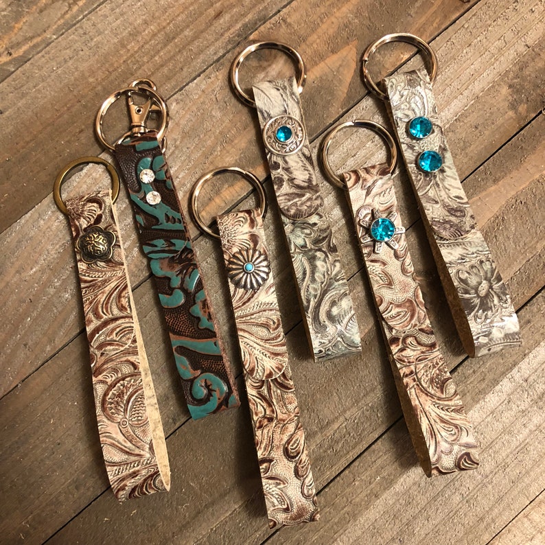 Genuine Leather Western Keychain, Leather Western Key Fob, Handmade ...